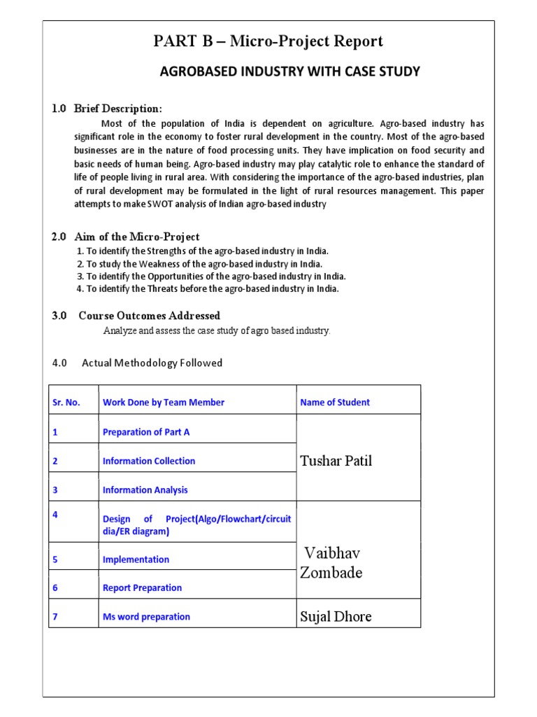 PART B - Micro-Project Report: Agrobased Industry With Case Study | PDF ...