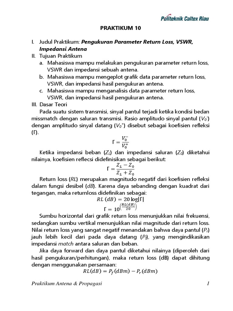 Pengukuran Parameter Return Loss, VSWR Dan Impedansi Antena | PDF