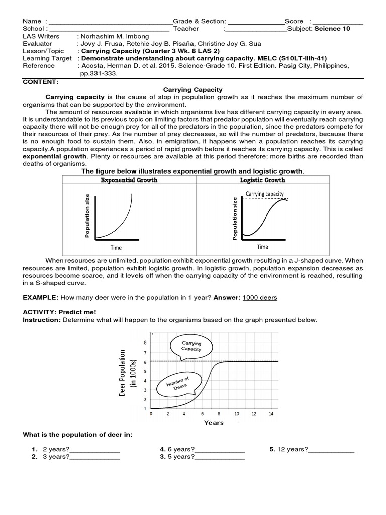 Science 10 Quarter 3 Week 8 Las 2 | PDF | Logistic Function | Predation