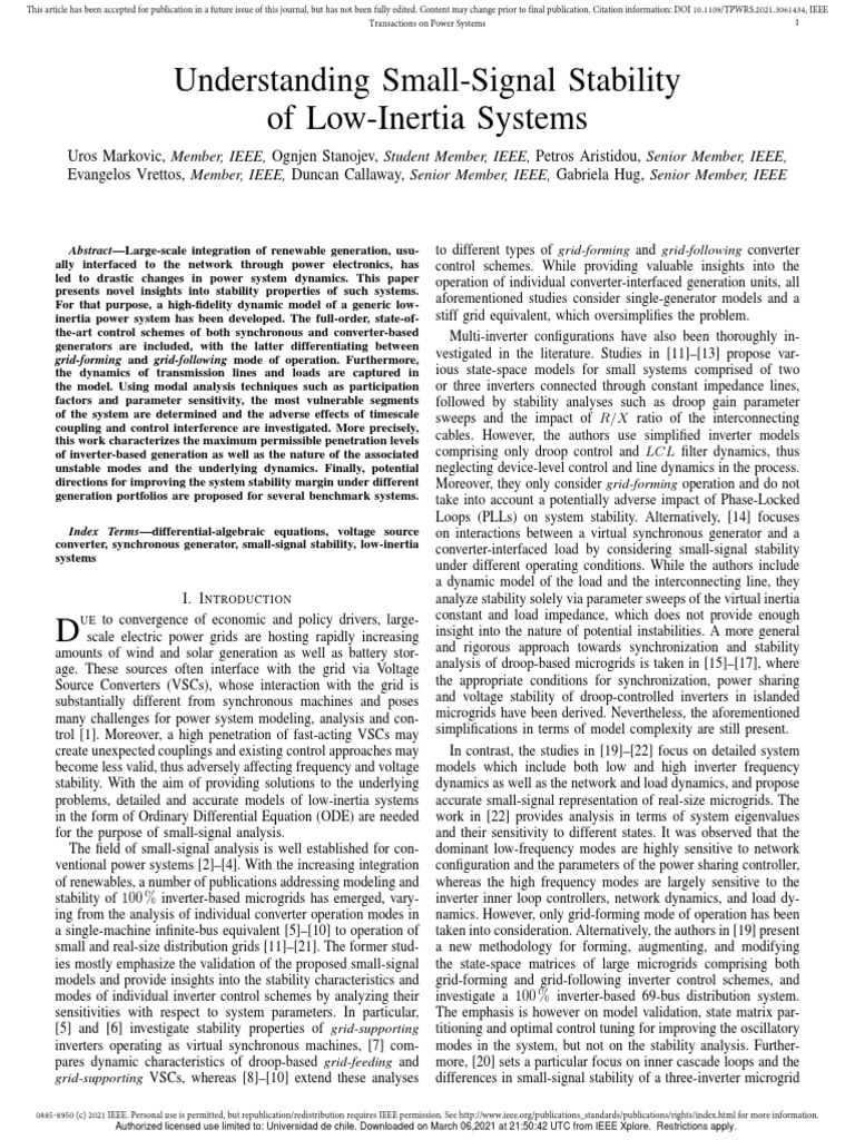 2021 Understanding Small Signal Stability of Low Inertia Systems | PDF ...