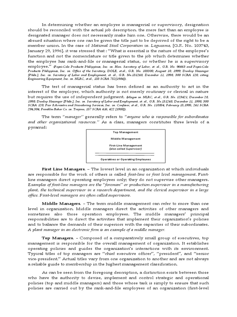 First Line Managers. - The Lowest Level in An Organization at Which ...