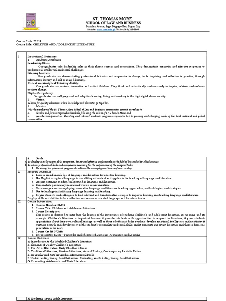Children and Adolescent Literature Syllabus | PDF | Children's ...