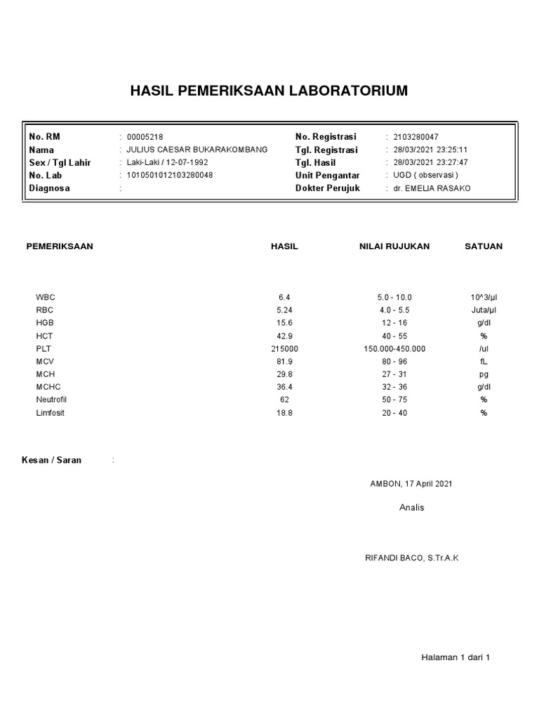 Hasil Lab Leukemia dan Anemia | PDF