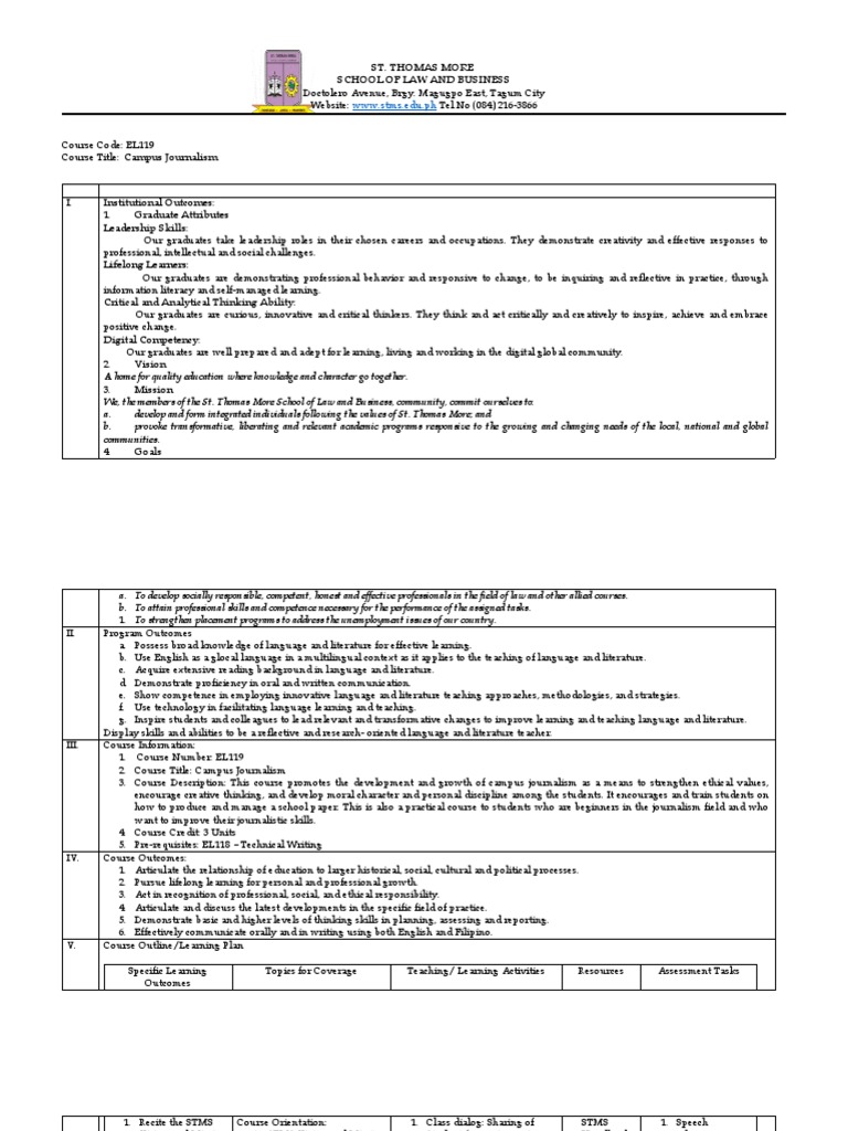 Campus Journalism Syllabus | PDF | News | Journalism