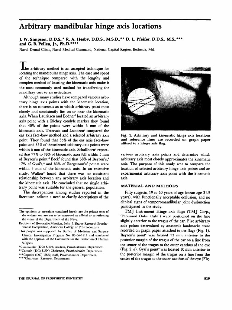 Arbitrary Mandibular Hinge Axis Locations | PDF | Anatomical Terms Of ...