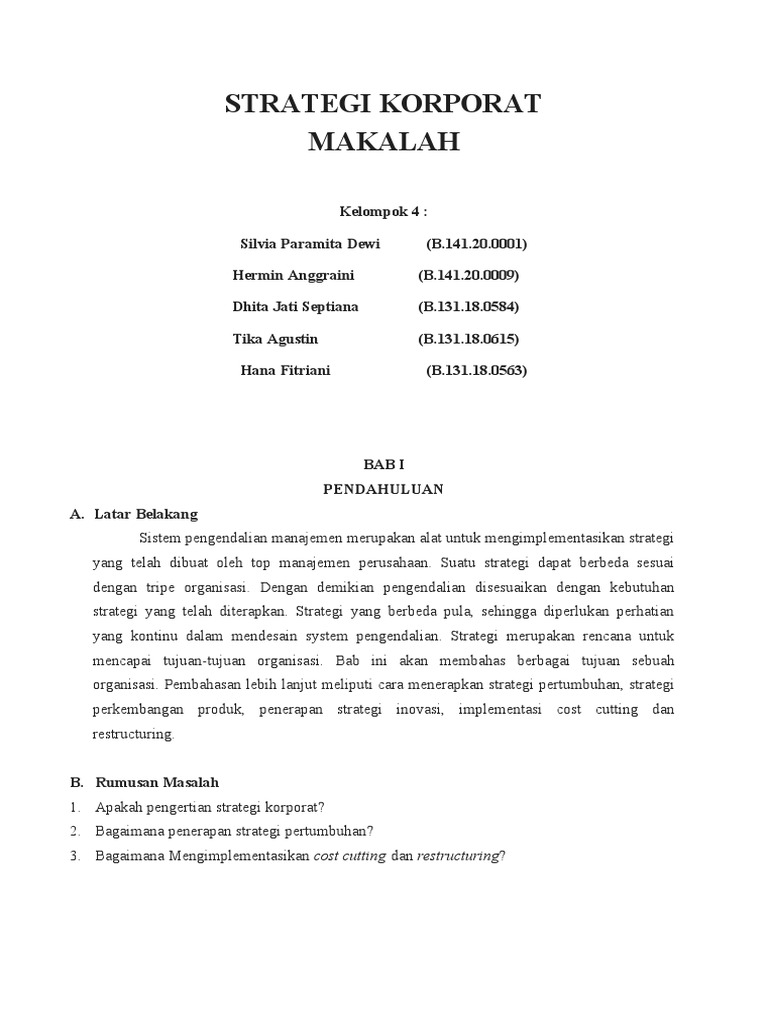 Aspek Kunci Strategi Korporat | PDF