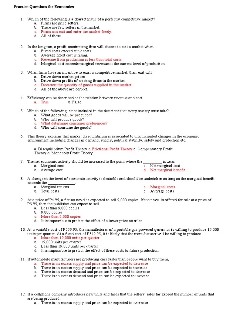 Practice Questions For Economics | PDF | Demand | Price Elasticity Of Demand
