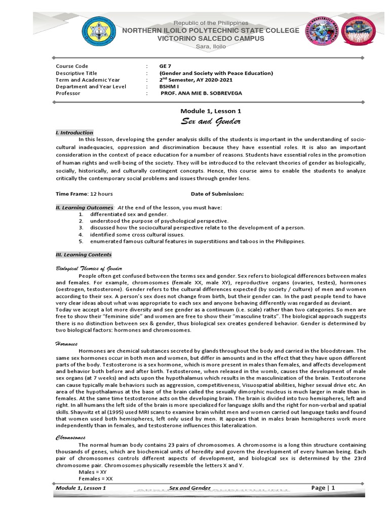 Sex and Gender: Module 1, Lesson 1 | Download Free PDF | Transgender ...