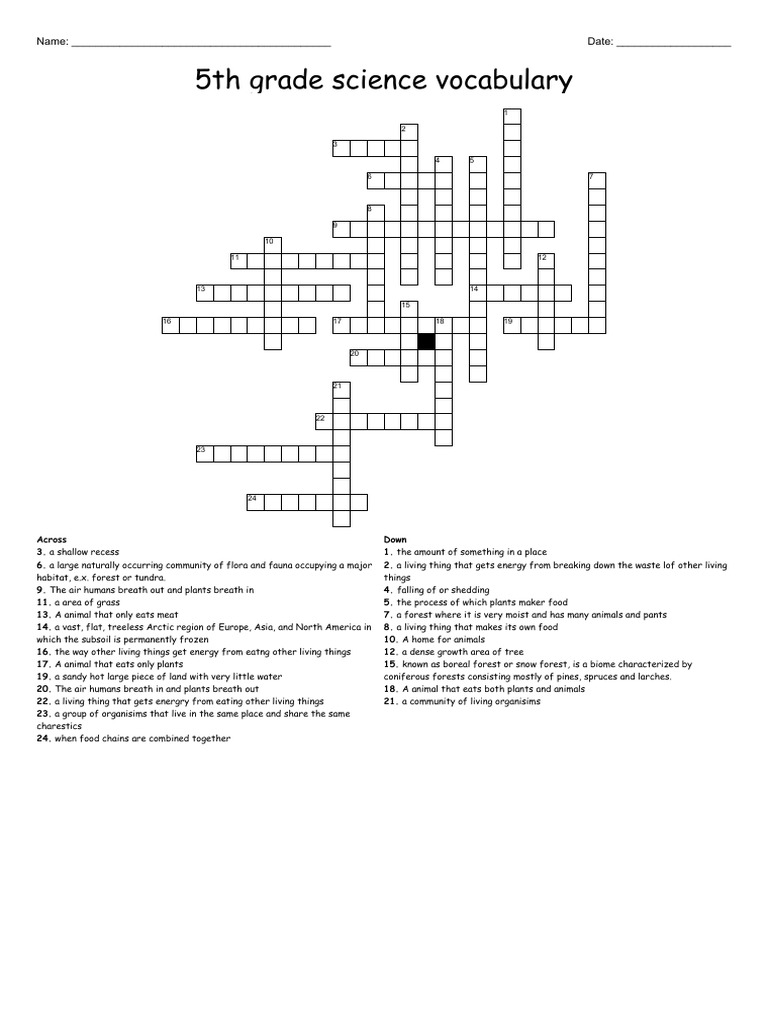 5th Grade Science Vocabulary: Name: - Date | PDF | Biogeography | Nature