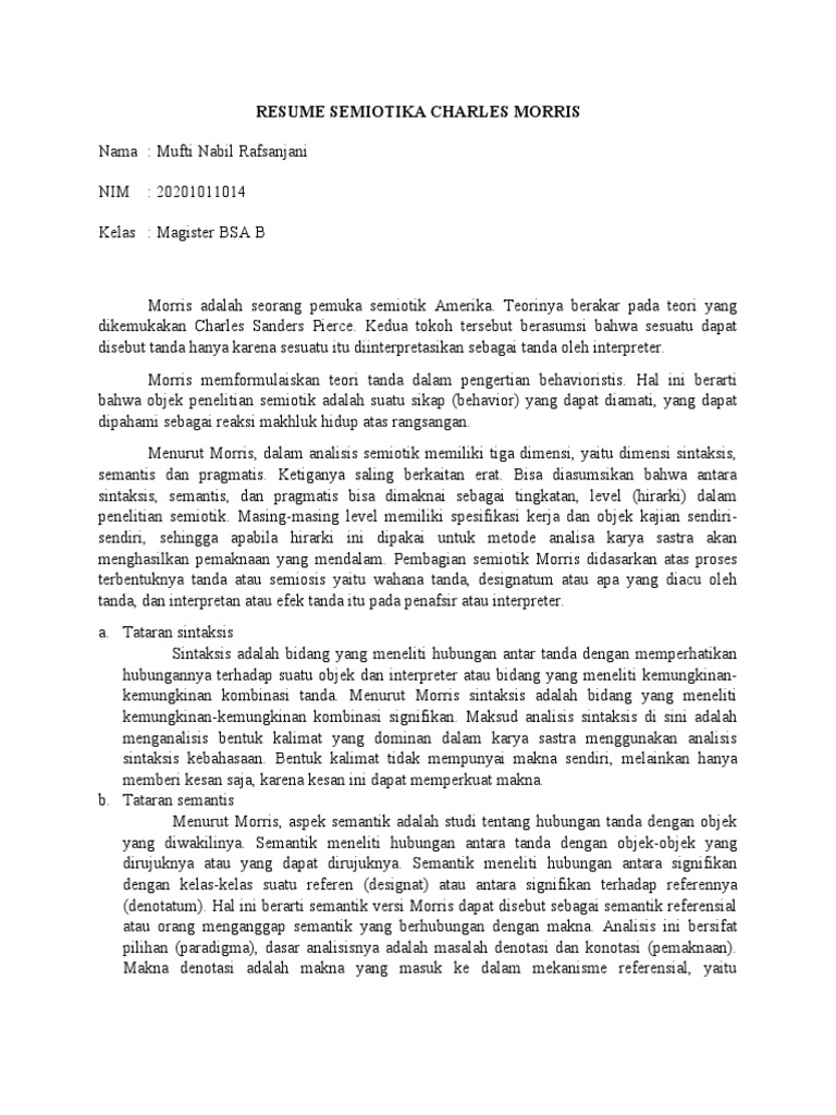 Dimensi Sintaktik Semiotic Morris | PDF | Seni & Disiplin Bahasa