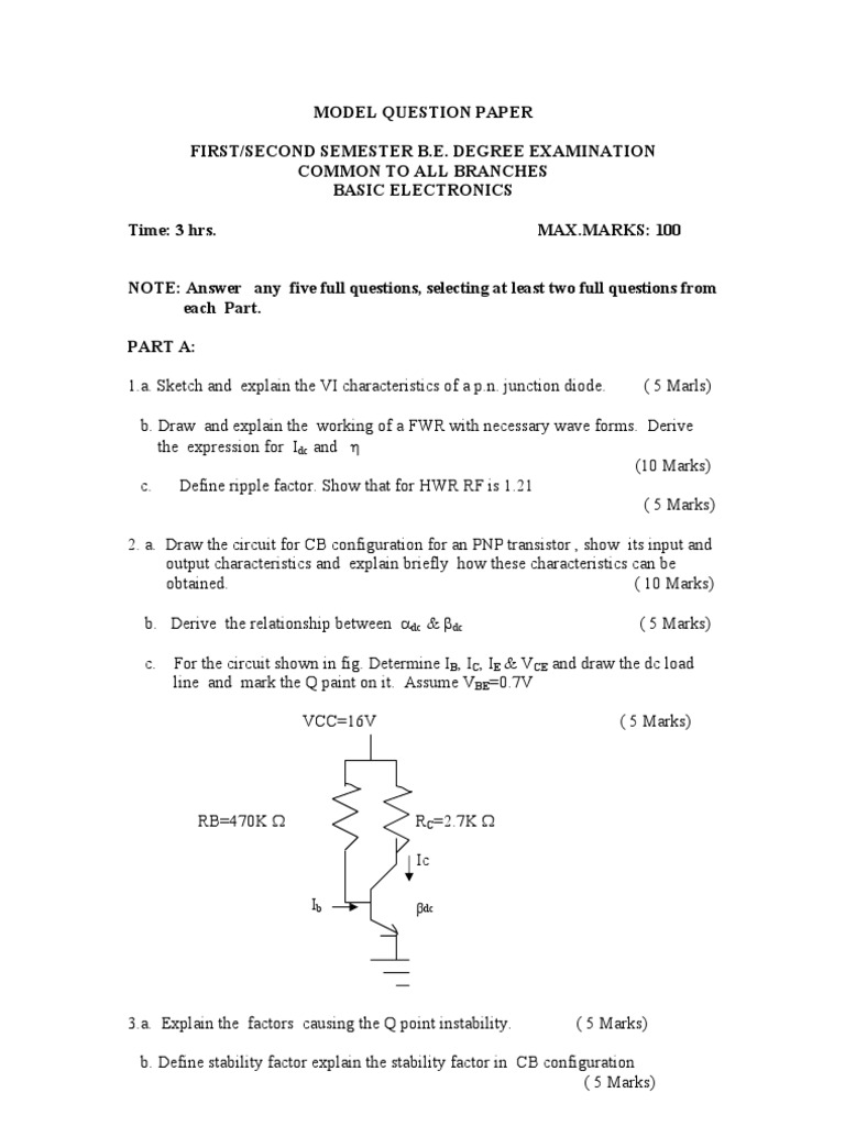 Model Question Paper First/Second Semester B.E. Degree Examination ...