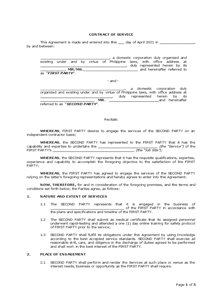 Service Agreement Sample | PDF | Breach Of Contract | Confidentiality