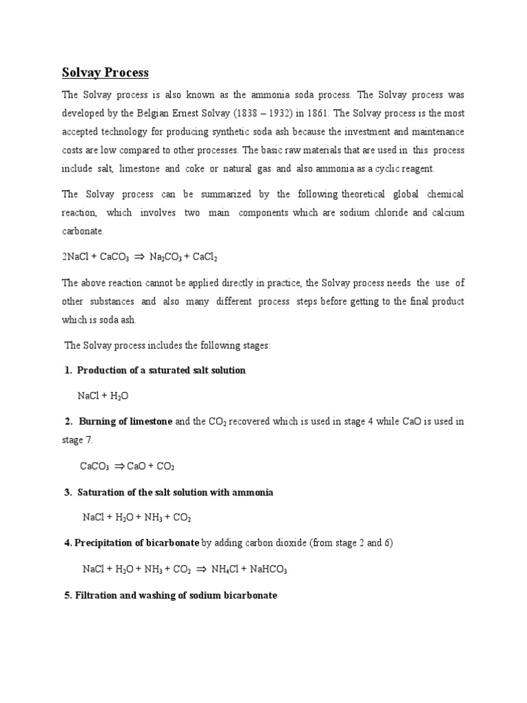 Solvay Process | PDF | Sodium Carbonate | Ammonia