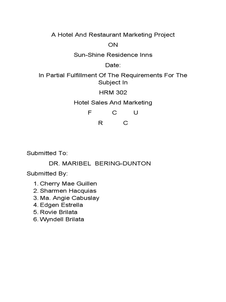 A Hotel and Restaurant Marketing Project | PDF