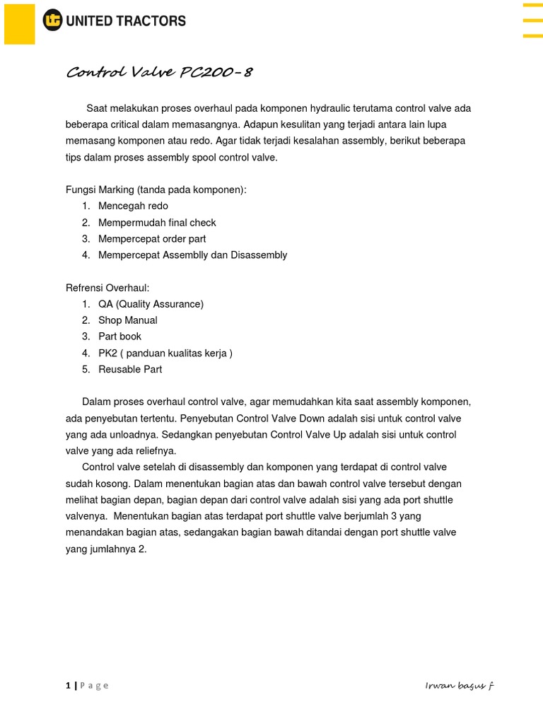 Tips Cara Cepat Assembly Control Valve PC200-8 | PDF