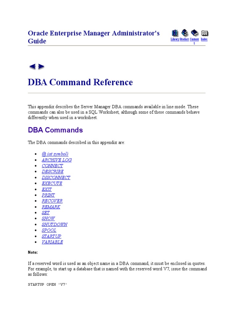 DBA Command Reference: Oracle Enterprise Manager Administrator's Guide | PDF | Pl/Sql ...