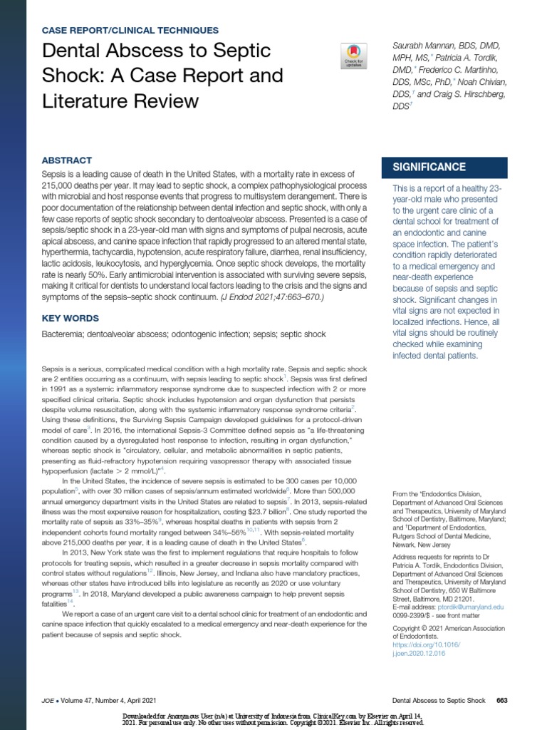 Dental Abscess To Septic Shock A Case Report and Literature Review ...