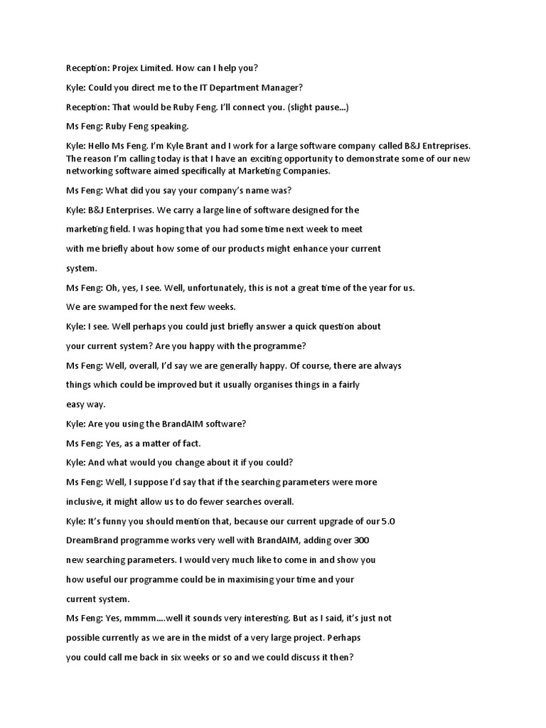 Business Telephone Conversation 1 | PDF