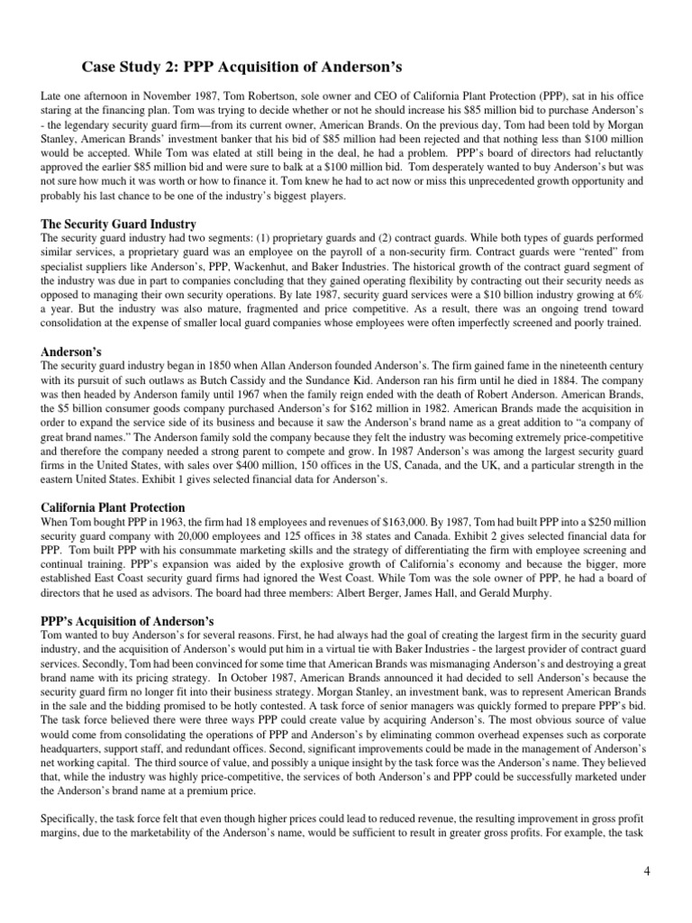 Case Study 2: PPP Acquisition of Anderson's: The Security Guard ...