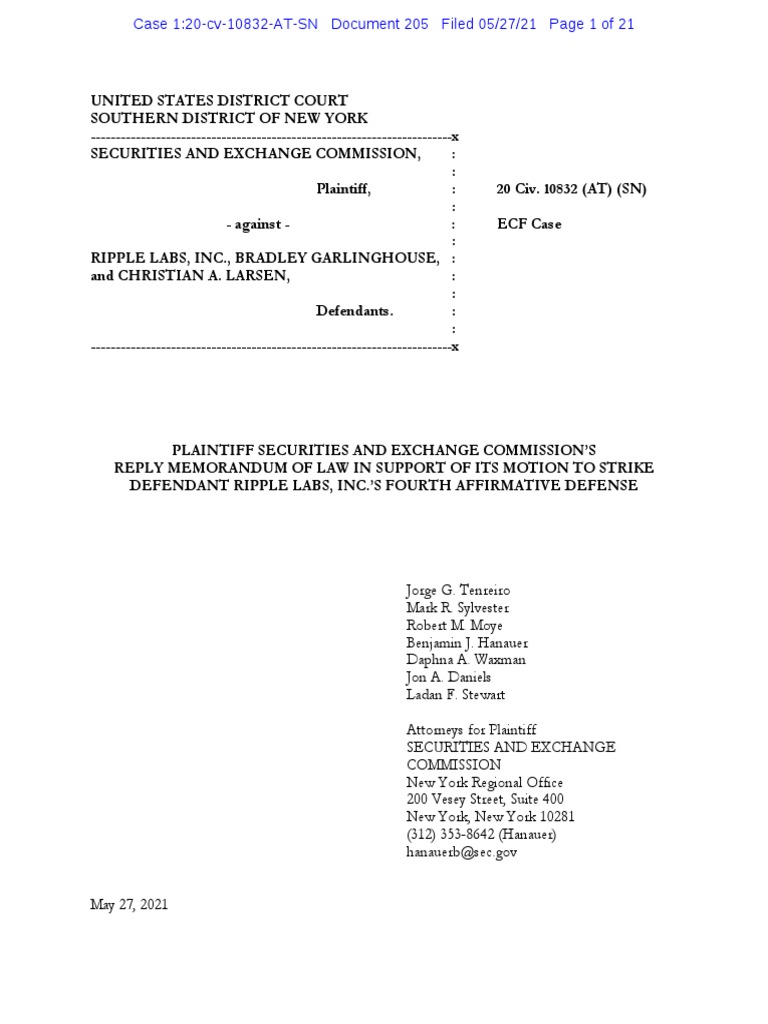 SEC Reply Memorandum of Law in Support of Its Motion To Strike | PDF ...