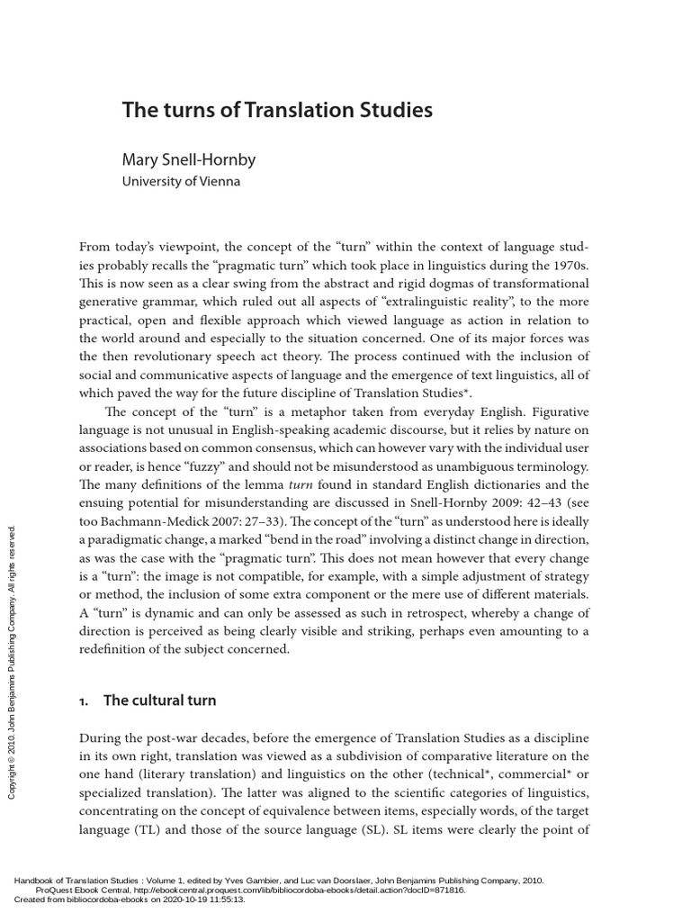 Handbook of Translation Studies Volume 1 - (The Turns of Translation ...