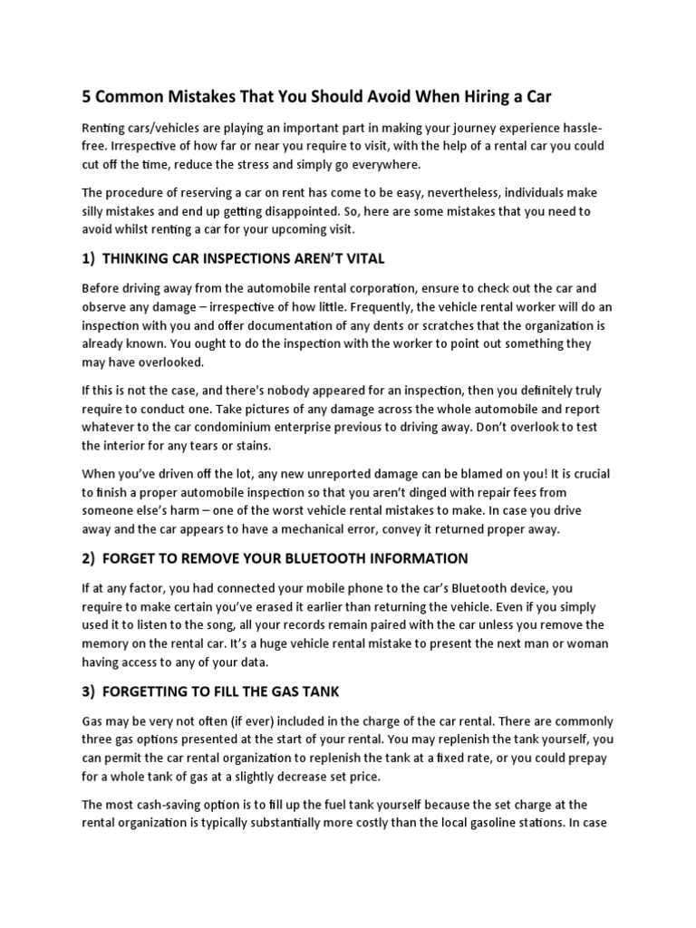 Car Rental Mistakes to Avoid | PDF | Car Rental | Car