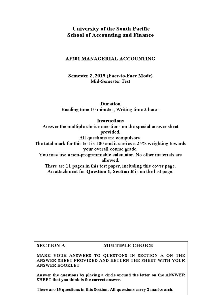 Af201 Mid-Test-S2 2019 - FINAL | PDF | Errors And Residuals | Business ...