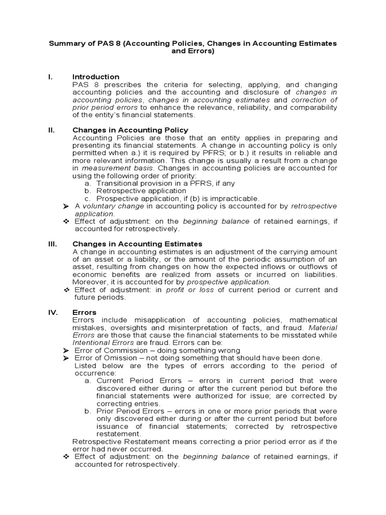 Summary of PAS 8 (Accounting Policies, Changes in Accounting Estimates ...