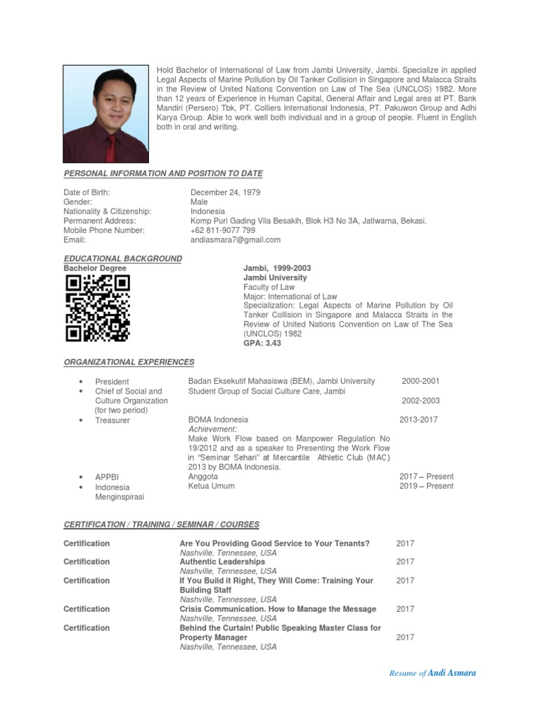 Personal CV Andi Asmara, SH. HI | PDF | Recruitment | Employment