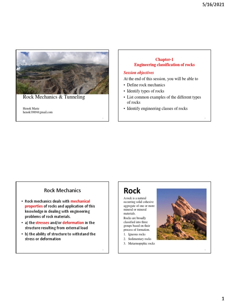 Rock Mechanics: Chapter-1 Engineering Classification of Rocks | PDF ...