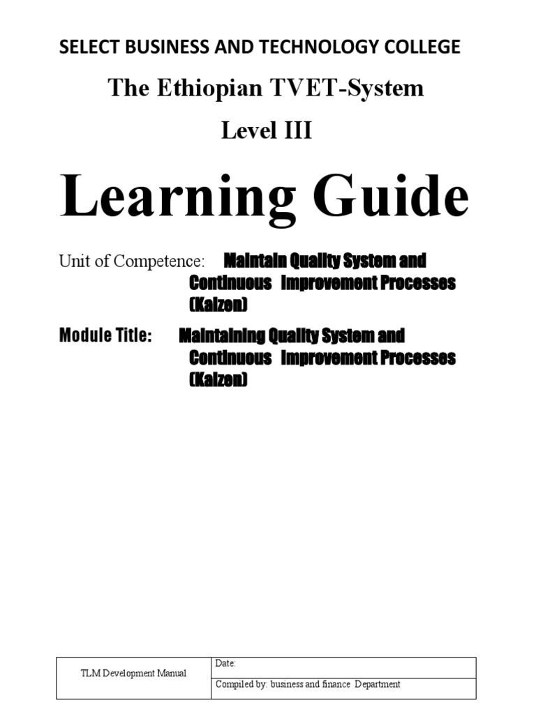 Learning Guide: The Ethiopian TVET-System | PDF | Lean Manufacturing ...