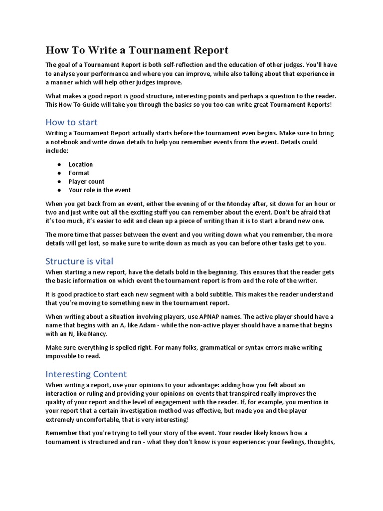 How To Write A Tournament Report | PDF | Feeling