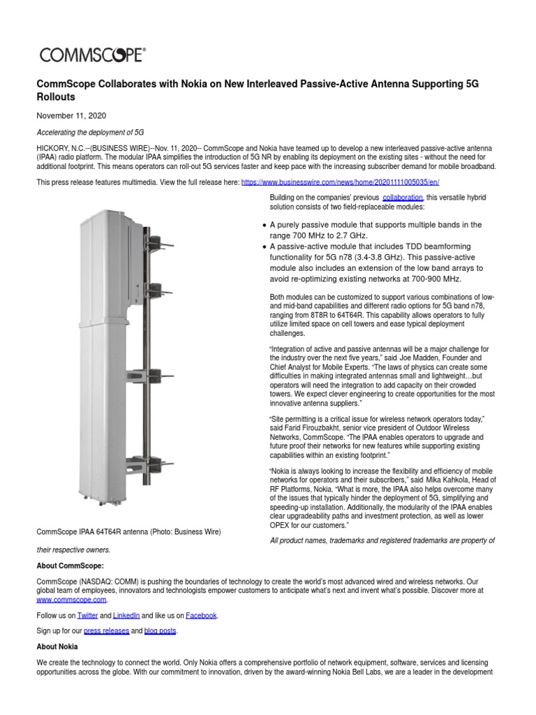 CommScope Collaborates With Nokia On New Interleaved Passive-Active ...