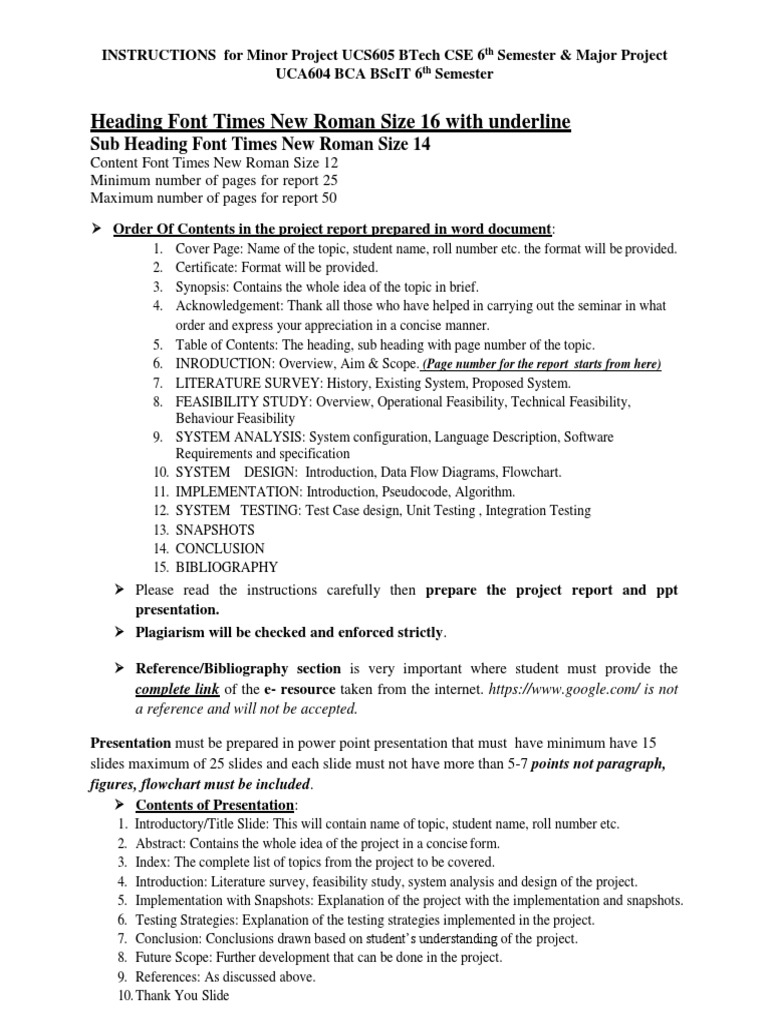 Instructions for 6th Sem Project Report and Presentation | PDF ...