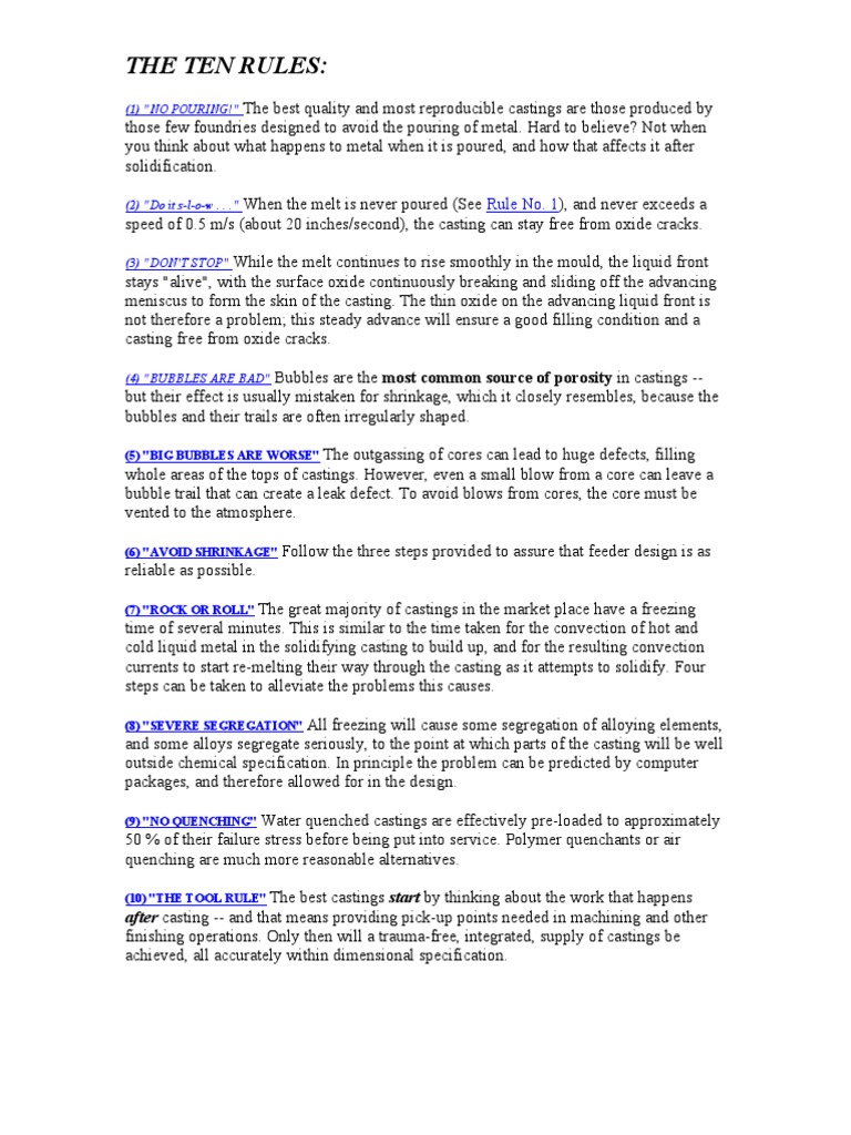 The Ten Rules | PDF | Foundry | Casting (Metalworking)