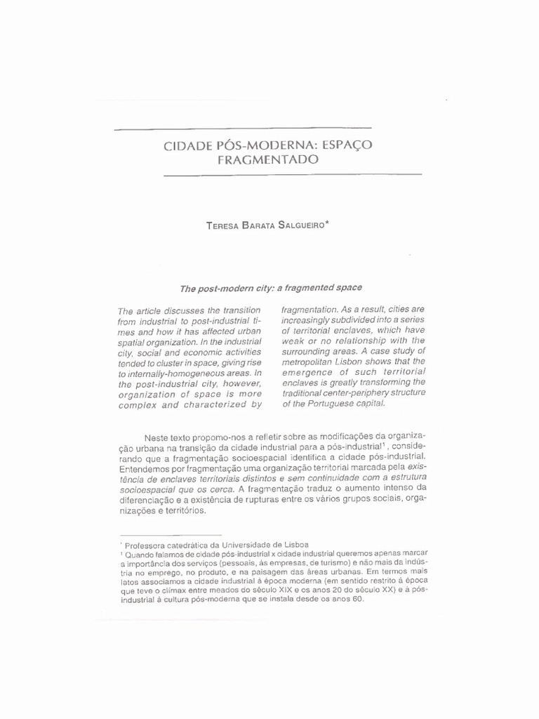 Fragmentação Urbana na Cidade Pós-Industrial | PDF | Sociologia | Cidade