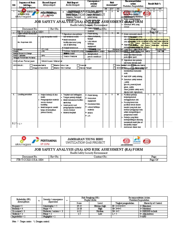 004 Form JSA Mobilisasi Material | PDF
