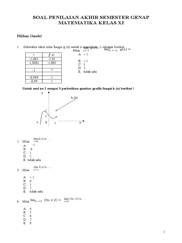 Soal Penilaian Akhir Semester Genap Matematika Kelas Xi: Pilihan Ganda! | PDF