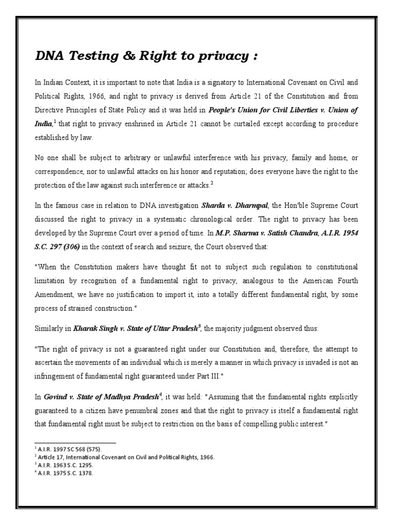 DNA Testing & Right To Privacy:: India | Download Free PDF ...