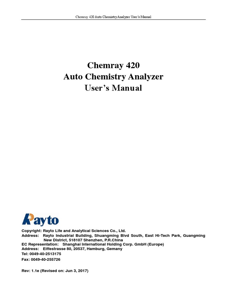 Chemray 420 User's Manual V1.1e | PDF | Infection | Electromagnetic Interference