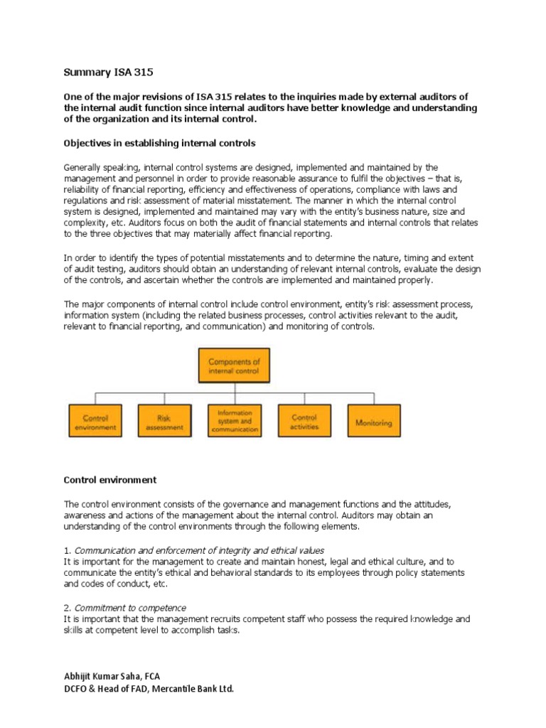 Summary ISA 315 | PDF | Internal Control | Internal Audit