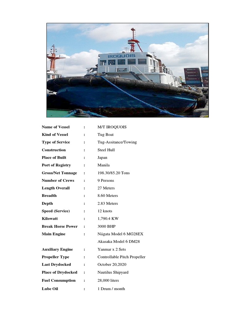 Tug Boat Specifications Iroquois | PDF | Technology & Engineering
