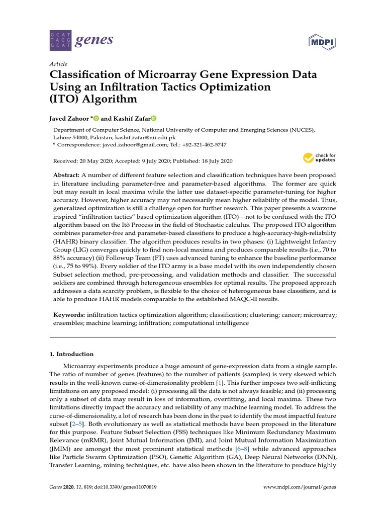 Genes: Classification of Microarray Gene Expression Data Using An Infiltration Tactics ...