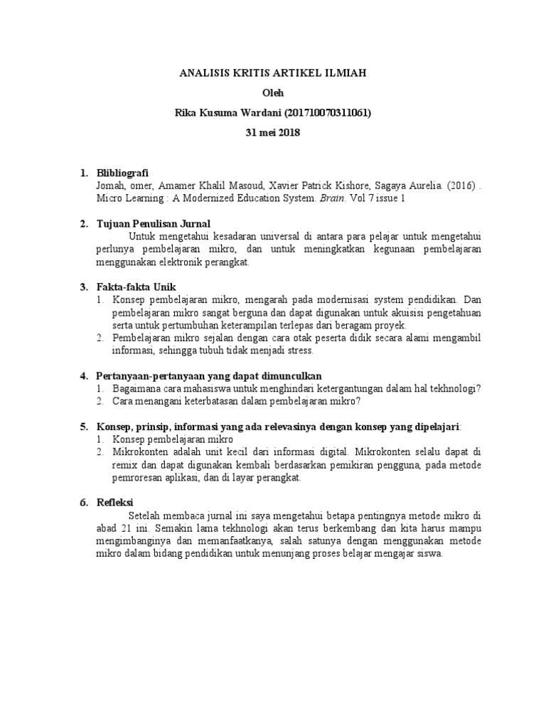 Analisis Kritis Artikel Ilmiah | PDF