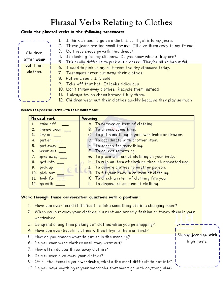 Understanding Phrasal Verbs Related to Clothes | PDF | Clothing ...