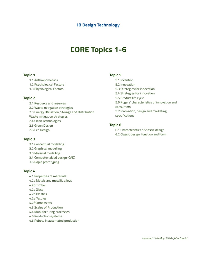 Design Technology - Study Guide - Core Topics 1-6 SL | PDF | Human ...