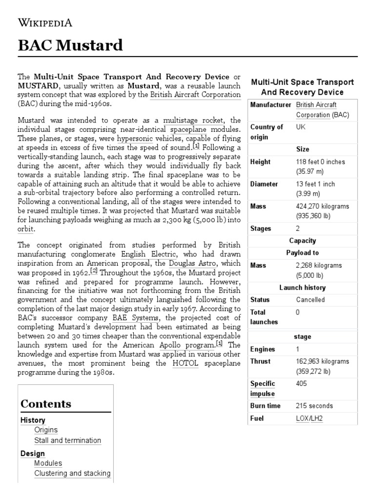 BAC Mustard - Wikipedia | PDF | Aerospace Engineering | Spaceflight