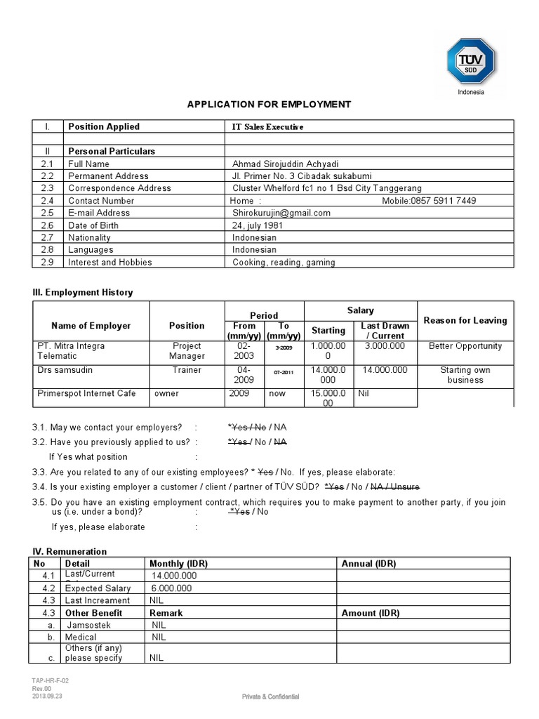 TÜV SÜD Employment Application Form | PDF | Government | Justice