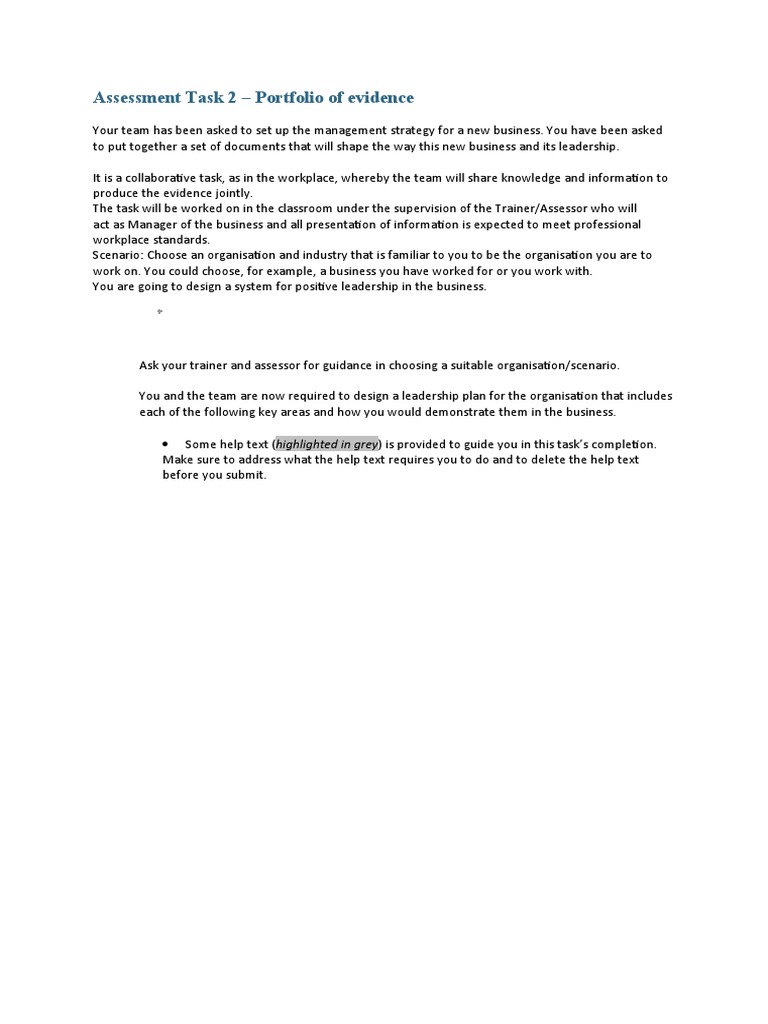 Assessment Task 2 - Portfolio of Evidence | PDF