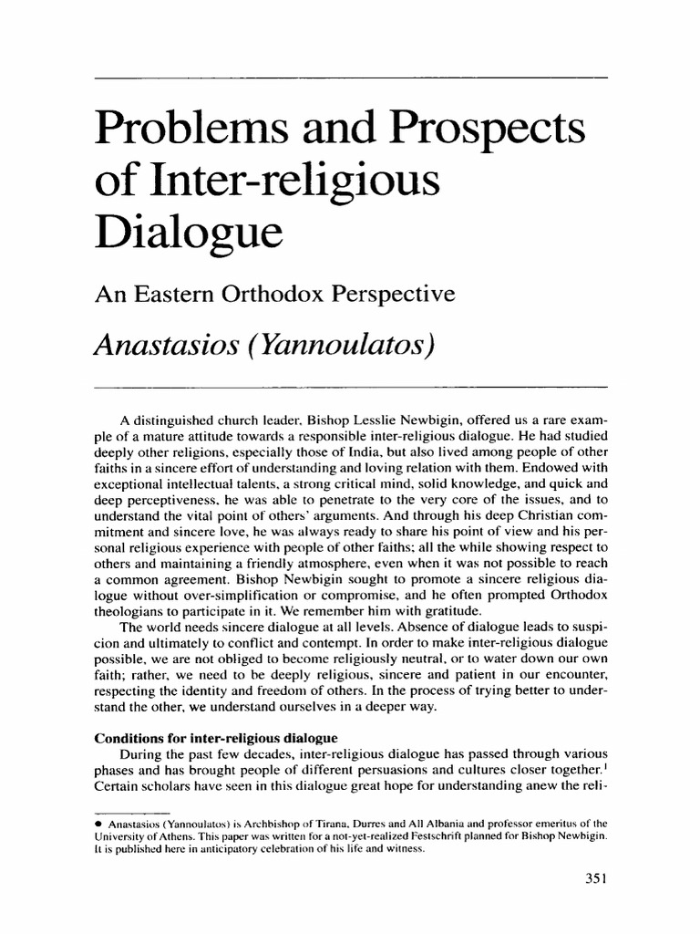 Problems and Prospects of Inter-Religious Dialogue: Anastasios ...